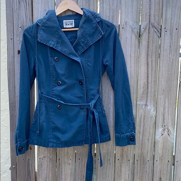 Converse | Jackets & Coats | Euc One Star Converse Blue Trench Hooded ...